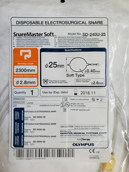 OLYMPUS SD-240U-25 DISPOSABLE ELECTROSURGICAL SNARE SNAREMASTER SOFT 2 ...