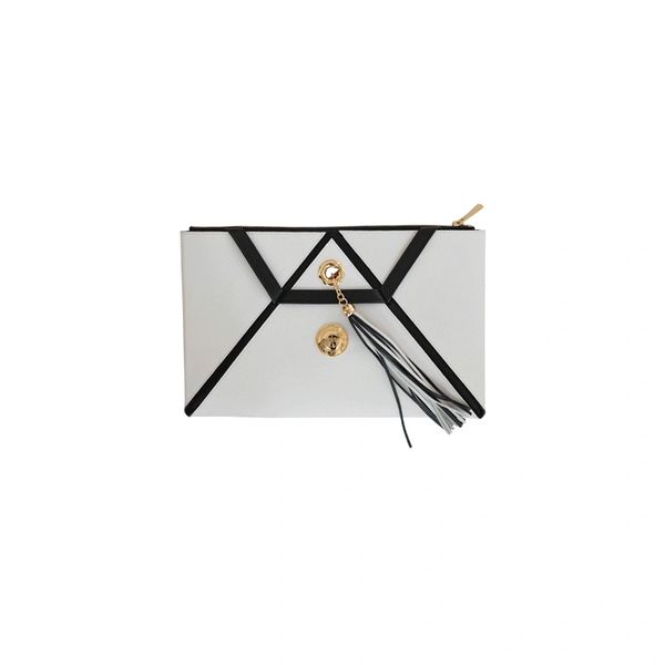 Black and White Origami Clutch with wrist strap and shoulder strap