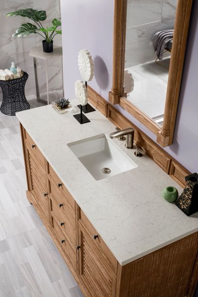 Savannah 60" Single Vanity Cabinet, Driftwood, w/ 3 CM Eternal Jasmine ...