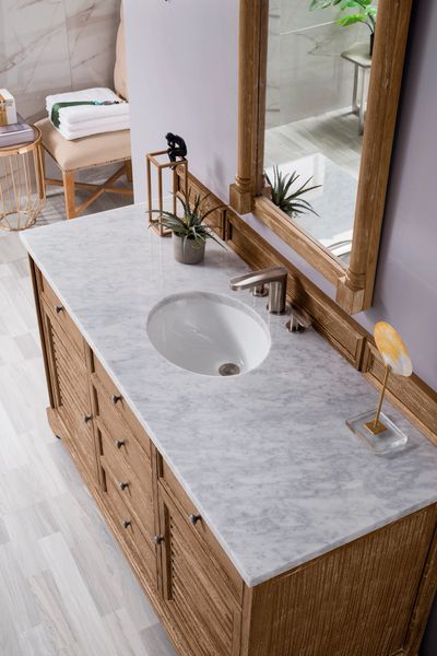 Savannah 60" Single Vanity Cabinet, Driftwood, w/ 3 CM Carrara White Top