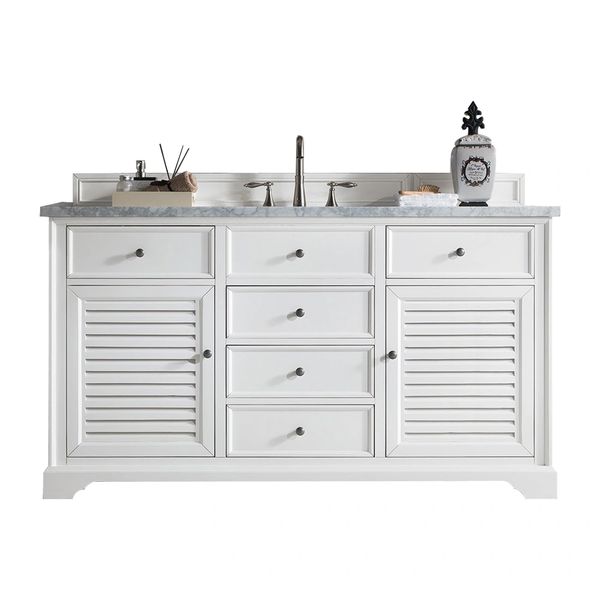 Savannah 60" Bright White Single Vanity w/ 3 CM Carrara Marble Top