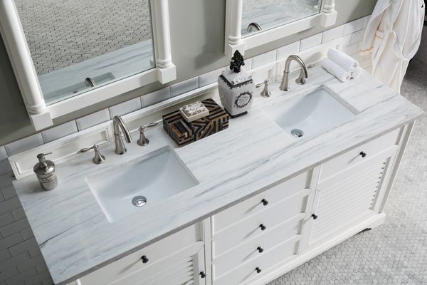 Savannah 72" Bright White Double Vanity w/ 3 CM Arctic Fall Solid ...