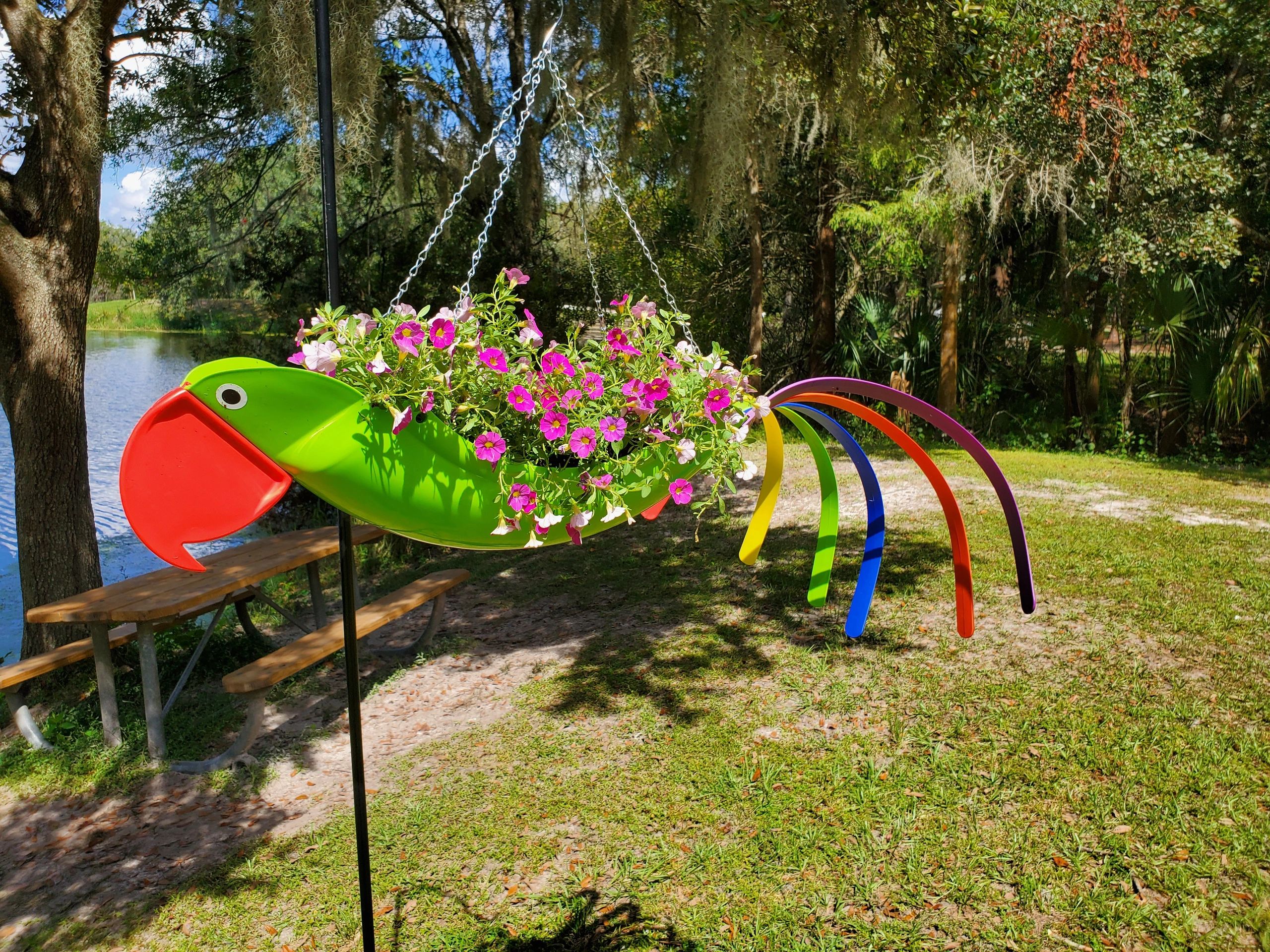 Outdoor & Gardening Planters & Pots Green Parrot Planter with purple ...