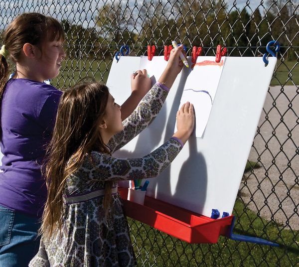 S3102 Double Fence Easel — Wide Outdoor Art Easel with Trays, S-Hooks ...