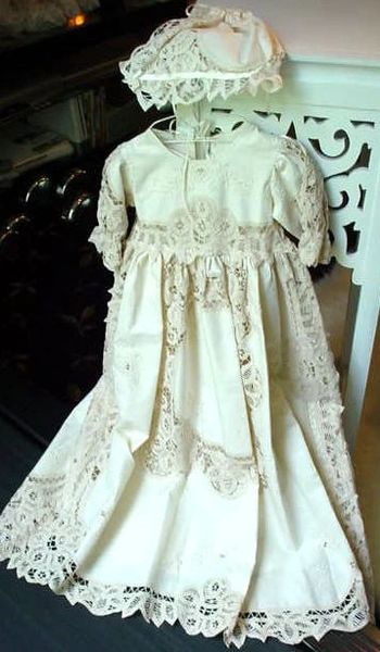 Ecru Battenfield Lace Christening Gown