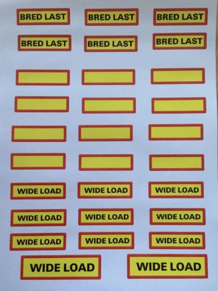 Small Wide Load Decal Sheet. WS.0005