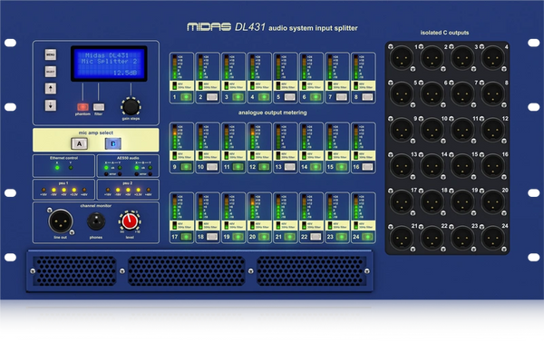Midas - DL431 | 24 Input, 72 Output Active Microphone Splitter with Independent Midas Microphone ...
