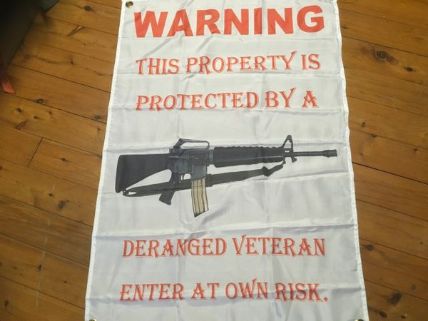 Veterans warning sign man cave flag banner mancave gift idea military ...
