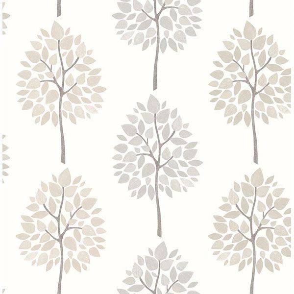 BLOCK PRINT GREY TREE WALLPAPER