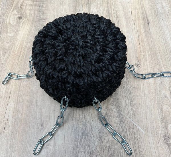 SHORT BUTTON STAPLE SPUN ROPE FENDER FOR NARROWBOAT/BARGE RUBBER CORE BLACK