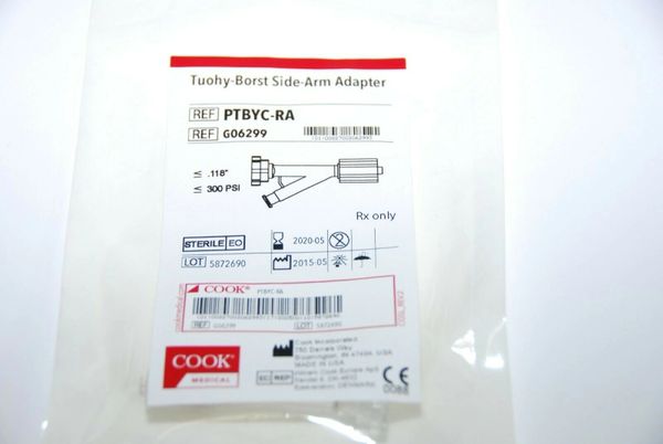 Cook Tuohy-Borst Side-Arm Adapter G06299 / PBYC-RA Exp 2020-05-01