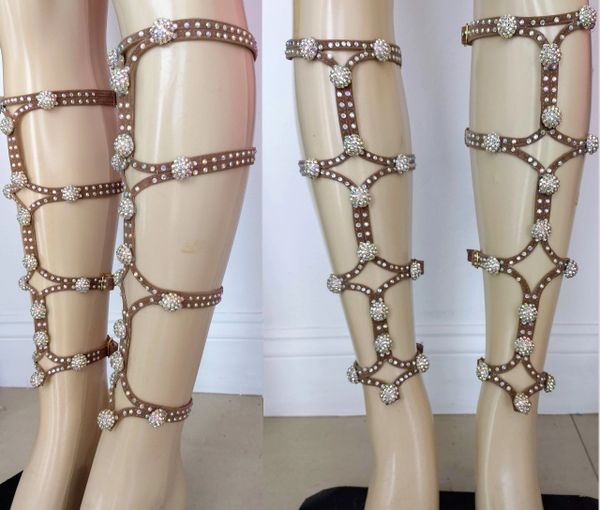 Rhinestone Leg pieces cuffs costume showgirl carnival all AB crystal ...