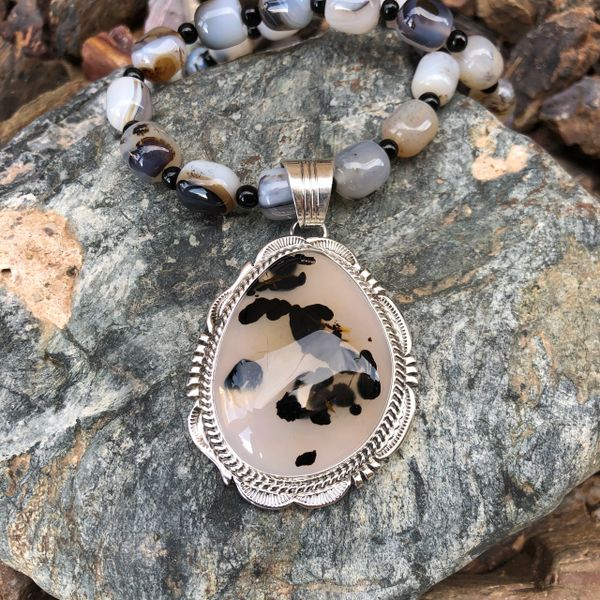 Gorgeous Large Montana Agate Pendant with Matching Beaded Necklace ...