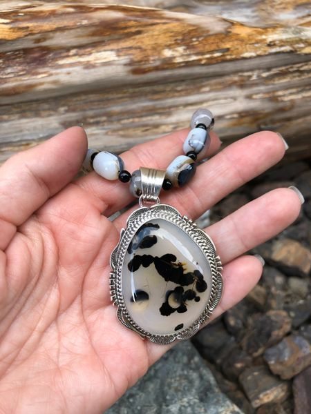 Gorgeous Large Montana Agate Pendant with Matching Beaded Necklace ...