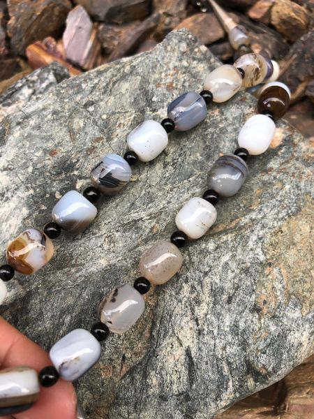 Gorgeous Large Montana Agate Pendant with Matching Beaded Necklace ...