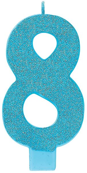 08 Numeral #8 Large Glitter Candle - Caribbean Blue | party suppl ...