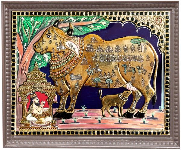 Komadha / Surabhi 2 Tanjore Painting