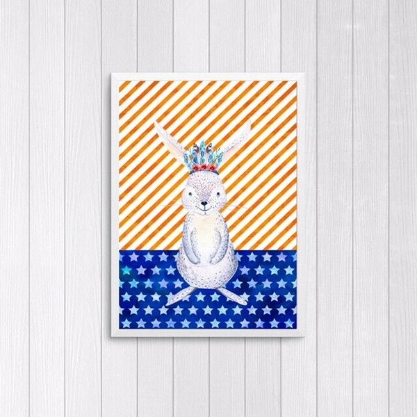 Decorative Wall Print American Style Bunny Rabbit A4 Size Ready to Frame