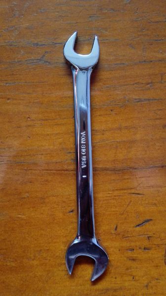 Snap-on VOM810 double open-ended spanner wrench 8mm x 10mm. Made in USA