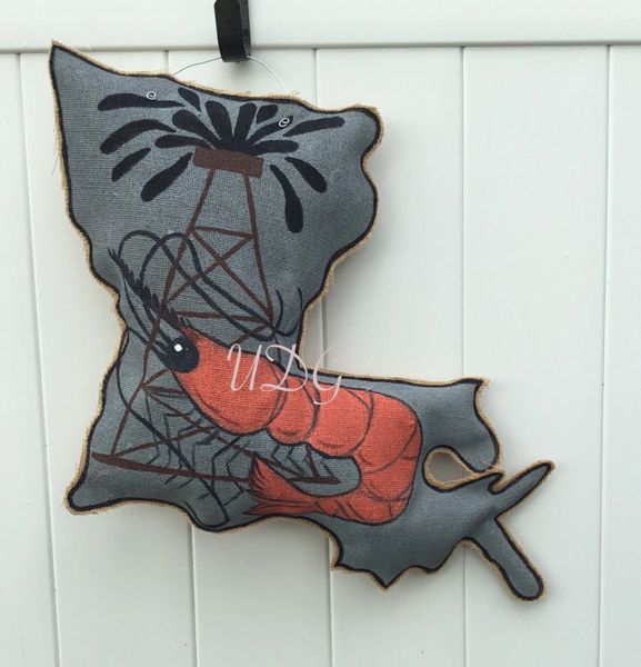 La Shrimp Petroleum Burlap Door Hanger