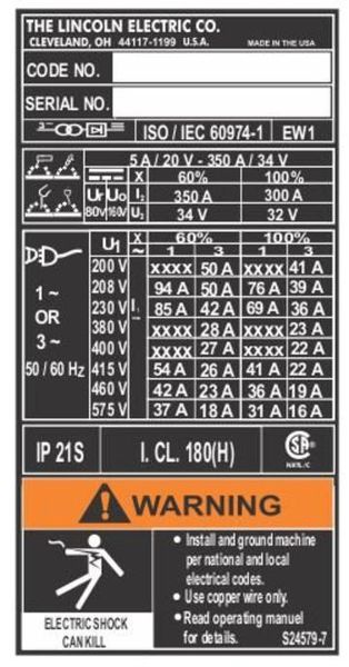 Lincoln Electric Inverter Welder Decal on Aluminum / Part # S24579-7