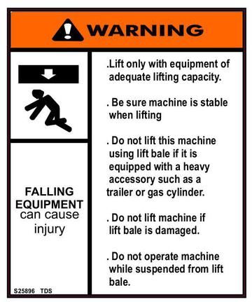 Lincoln Electric Lift Safety Warning Label / Part # S25896