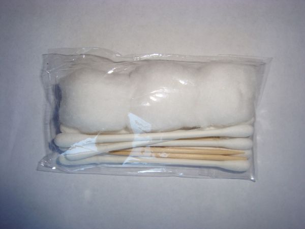 4 TOOTHPICKS, 3 COTTON BALLS, 6 COTTON EAR SWABS