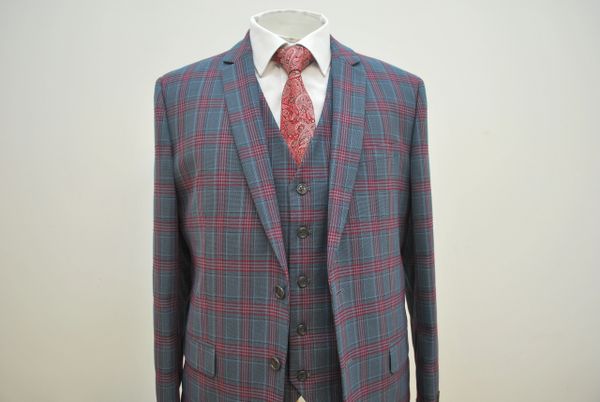 Vitarelli Italy Grey/Burgundy Windowpane suit