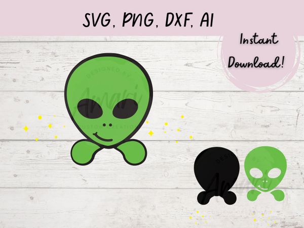 Alien Head Clipart, Alien SVG, Png, Dxf, Ai, Extraterrestrial Digital ...