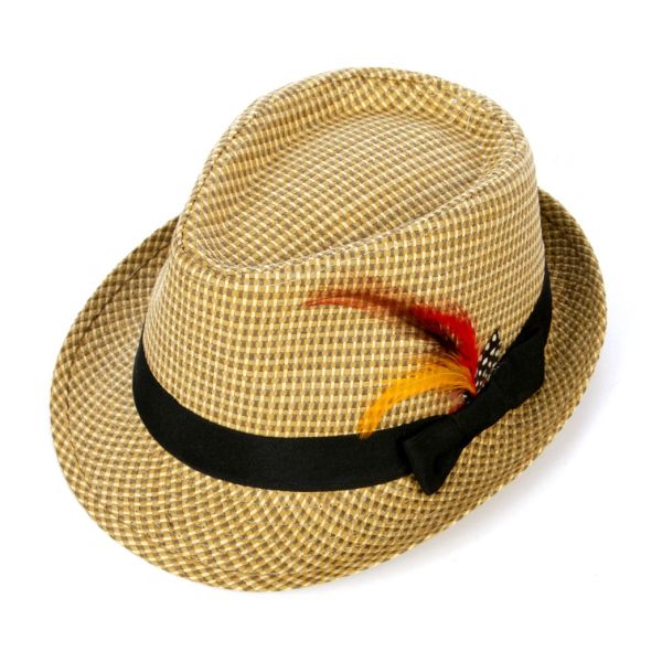 Natural Plaid & Feather Fedora | BAZ and BEA