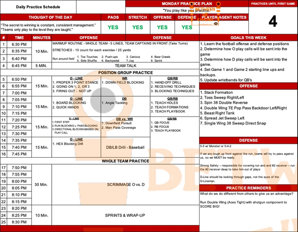 Daily Practice Schedule - Editable