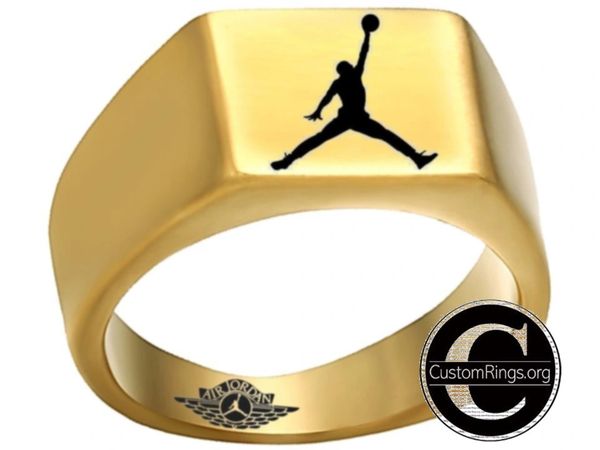 Air Jordan Ring Jordan Logo Ring, GOLD Titanium Steel Band #jordan