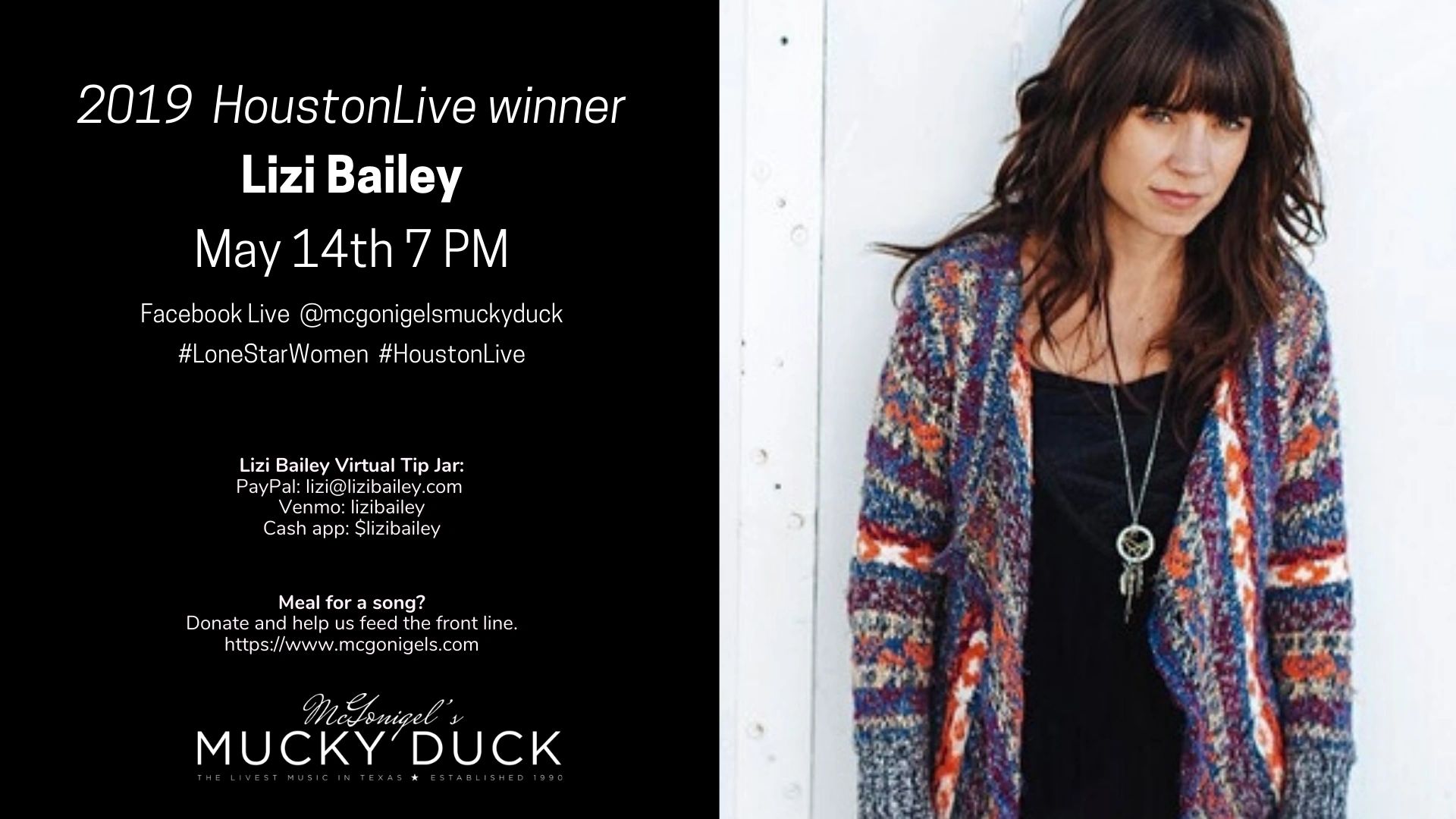 Lizi Bailey 2019 HoustonLive Winner Live Stream from Mucky Duck