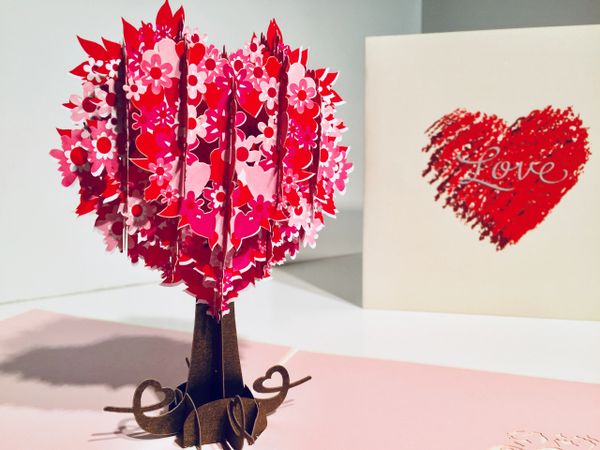 Pink & Red Tree of Love Pop Up Greeting Card - Size 15x15cm