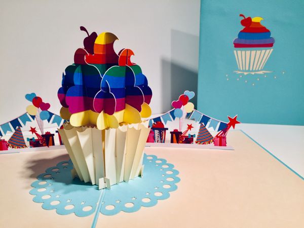 Giant Turquoise Cupcake Pop Up Card