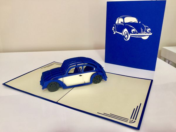 Royal Blue Car VW Pop Up Greeting Card