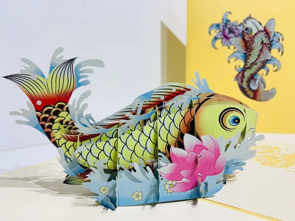 Gold Koi Japanese Fish Pop Up Greeting Card