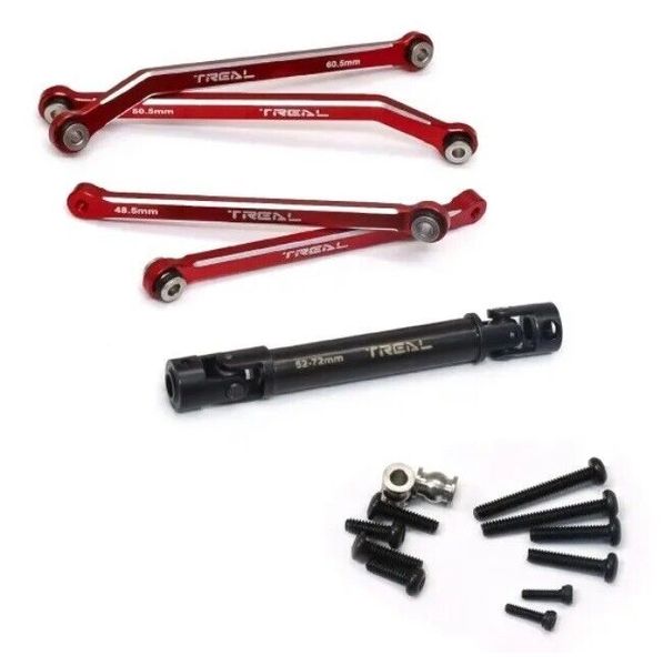 TREAL FCX24 Extended Rear Suspension Links & Rear Drive Shaft Kit +12mm Red