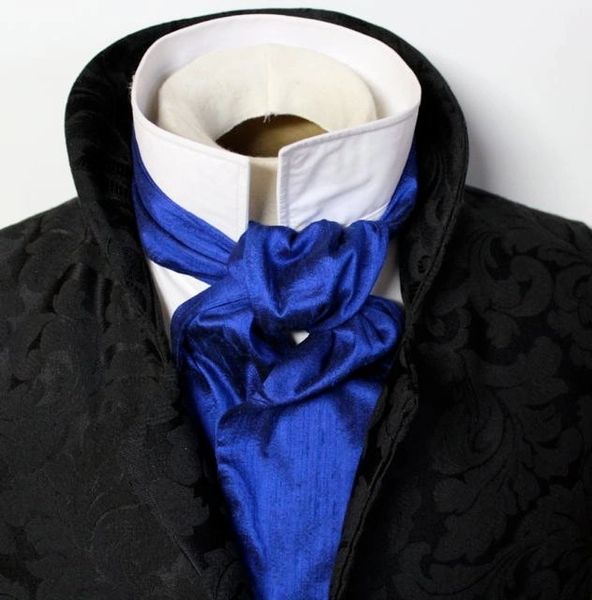 Cobalt Blue Dupioni Silk Regency Brummel Victorian Ascot Tie Cravat
