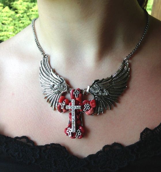 Cross,Pendant,Angel Wings,Silver,Crystal Cross,Necklace, Christian ...