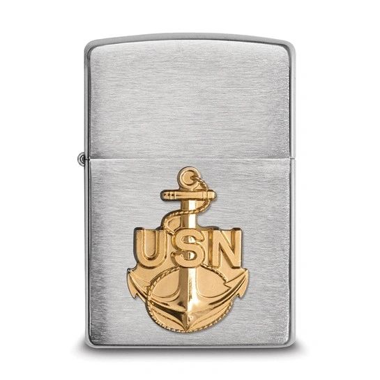 Zippo U.S. Navy Emblem Brushed Chrome Lighter | Midwest Family Jewelry