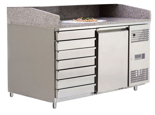Pizza Counter 1 Door 7 Draws with 1500mm VRX unit & GN Pans 100mm