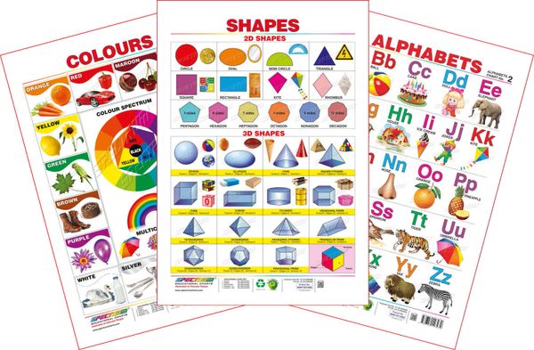 Spectrum Educational Large Wall Charts (Set of 3) : ( Colours , Shapes ...