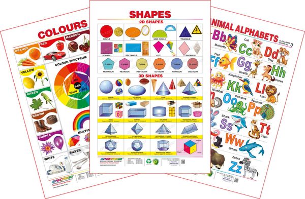 Spectrum Educational Large Wall Charts (Set of 3) : ( Colours , Shapes ...