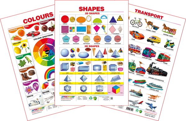 Spectrum Educational Large Wall Charts (Set of 3) : ( Colours , Shapes ...