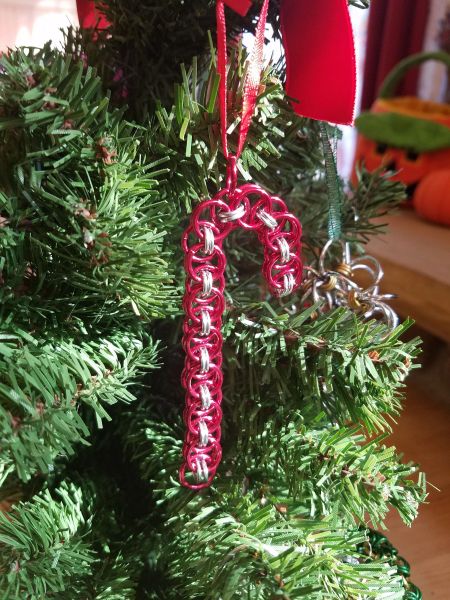 Candy Cane chainmaille Christmas Ornament. Unique ornament . Stocking ...