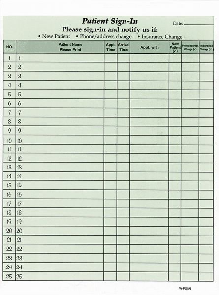 Patient Sign-in Forms. 125 Sheets, 8-1/2" X 11" Carbonless Form, HIPAA ...