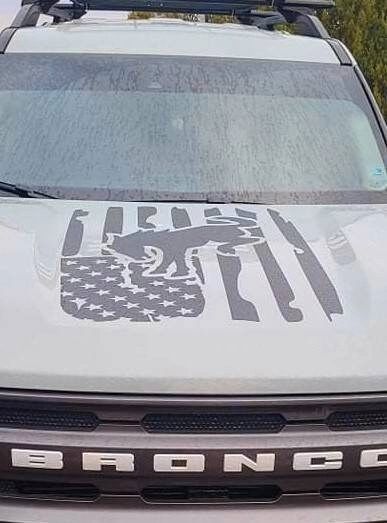 Distressed American Flag With Bronco Cutout Hood Decal For 2021 Ford ...