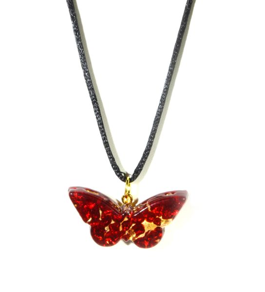 Farfalla Garnet and Gold Butterfly Murano Glass Pendant