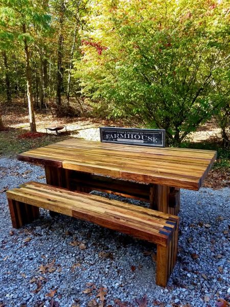 Salvaged Timbers Multi-Plank Farmhouse Table & Bench